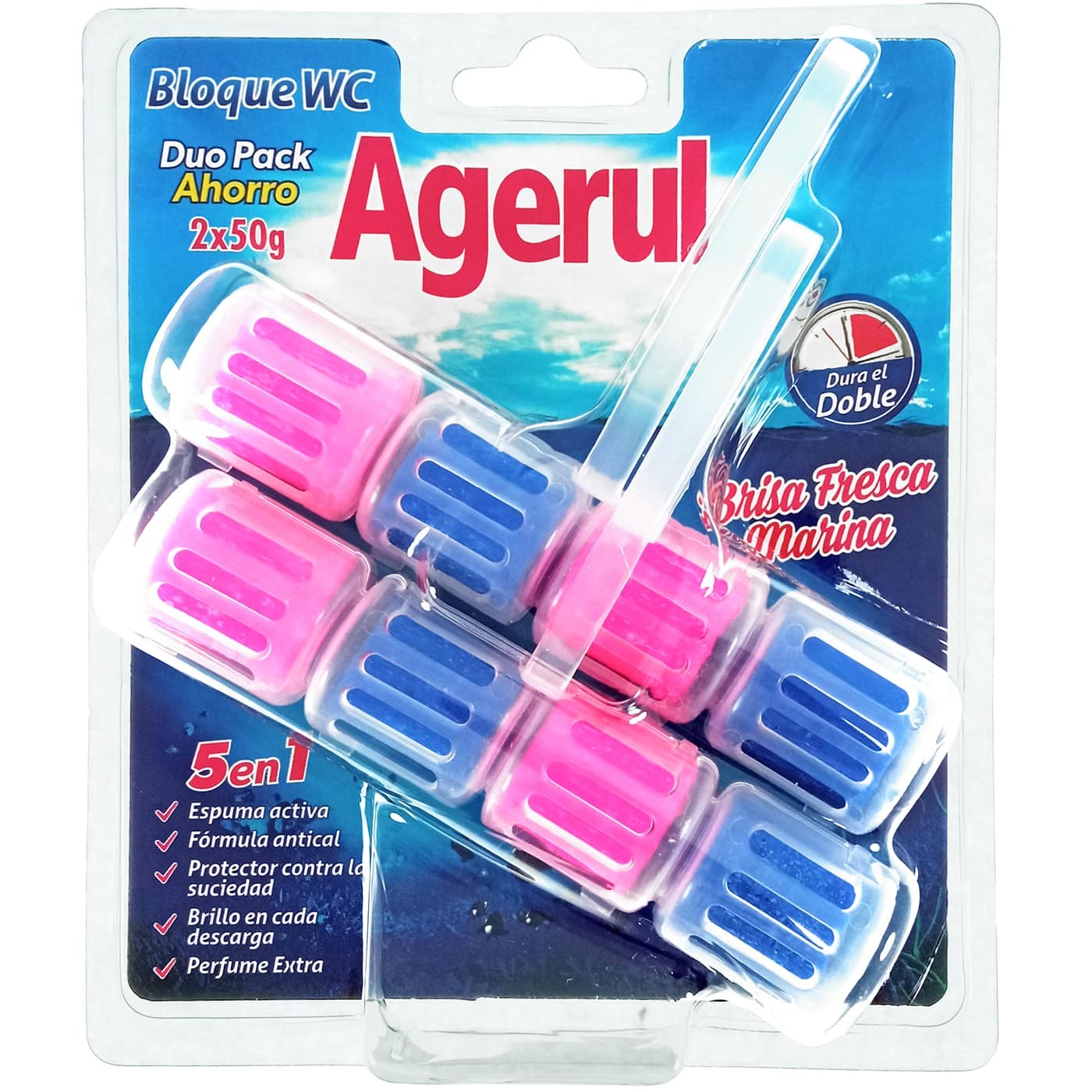 Bloque WC Agerul Ambientador Limpiador Brisa Fresca Marina 5 en 1